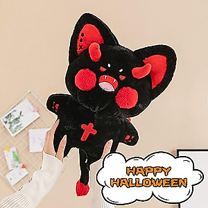 PEACH CAT Cute Cat Plush Pillow Kitten Plushie Devil Cat Stuffed Animal for Kids Black and Red 15.7"