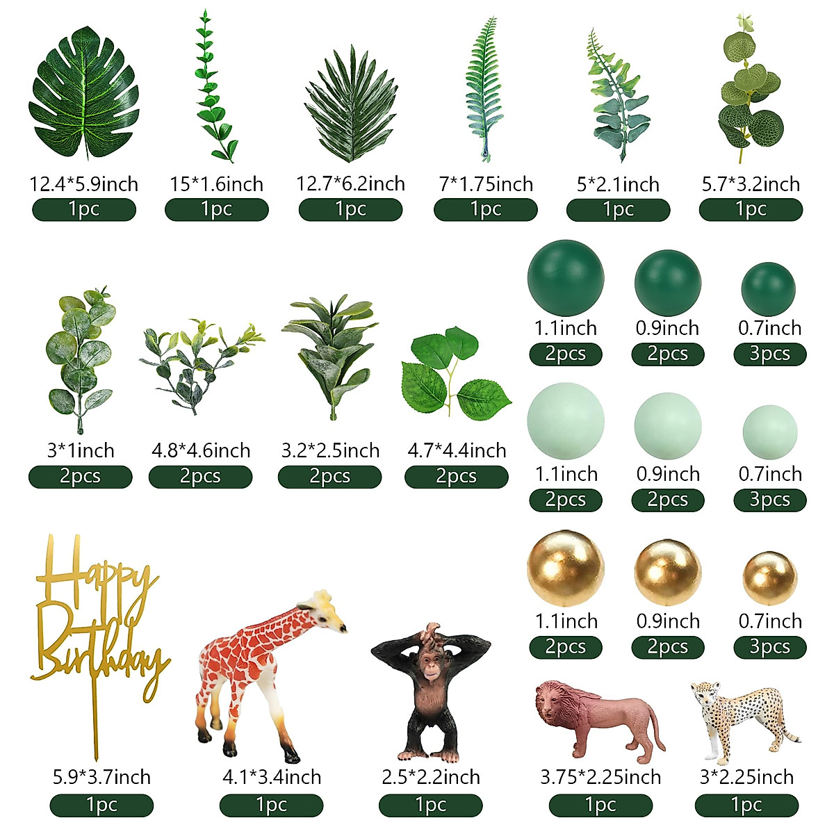 40 PCS Safari Jungle Cake Toppers Chimpanzee Monkey Cake Toppers Animals Figure Toys Gold Palms Picks Jungle Wild One Animals Cake Decorations for Baby Shower Safari Party Holiday Party (style 1)