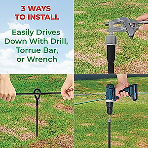 VASGOR 15” Ground Anchors (8pcs) Easy to Use with Drill, 3" Helix Diameter, Heavy Duty Anchor Hook for Camping Tent, Canopies, Car Ports, Sheds, Swing Sets, Securing Animals – Black Powder Coated (8)