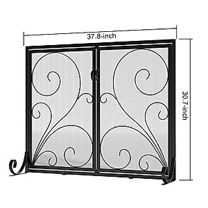 Fire Beauty Fireplace Screen with Doors, Handcrafted Solid Steel, Heavy Duty Metal Mesh, Powder Coat Finish, Spark Guard