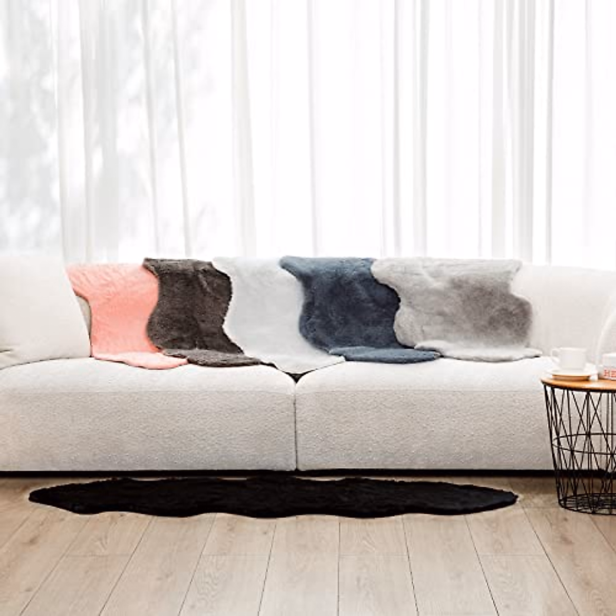 Vamcheer Faux Rabbit Fur Rug - 2x6 Feet Super Soft Fur Bedside Rugs, Light Grey 800GSM Comfy Fluffy Shaggy Furry Area Rugs for Bedroom Floor Sofa Living Room, Non-Slip Plush Fuzzy Runner Rugs Carpet