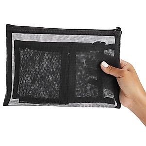 Glamlily Mesh Makeup Bag Set of 4, Travel Zipper Pouch for Cosmetics (Black, 3 Sizes)
