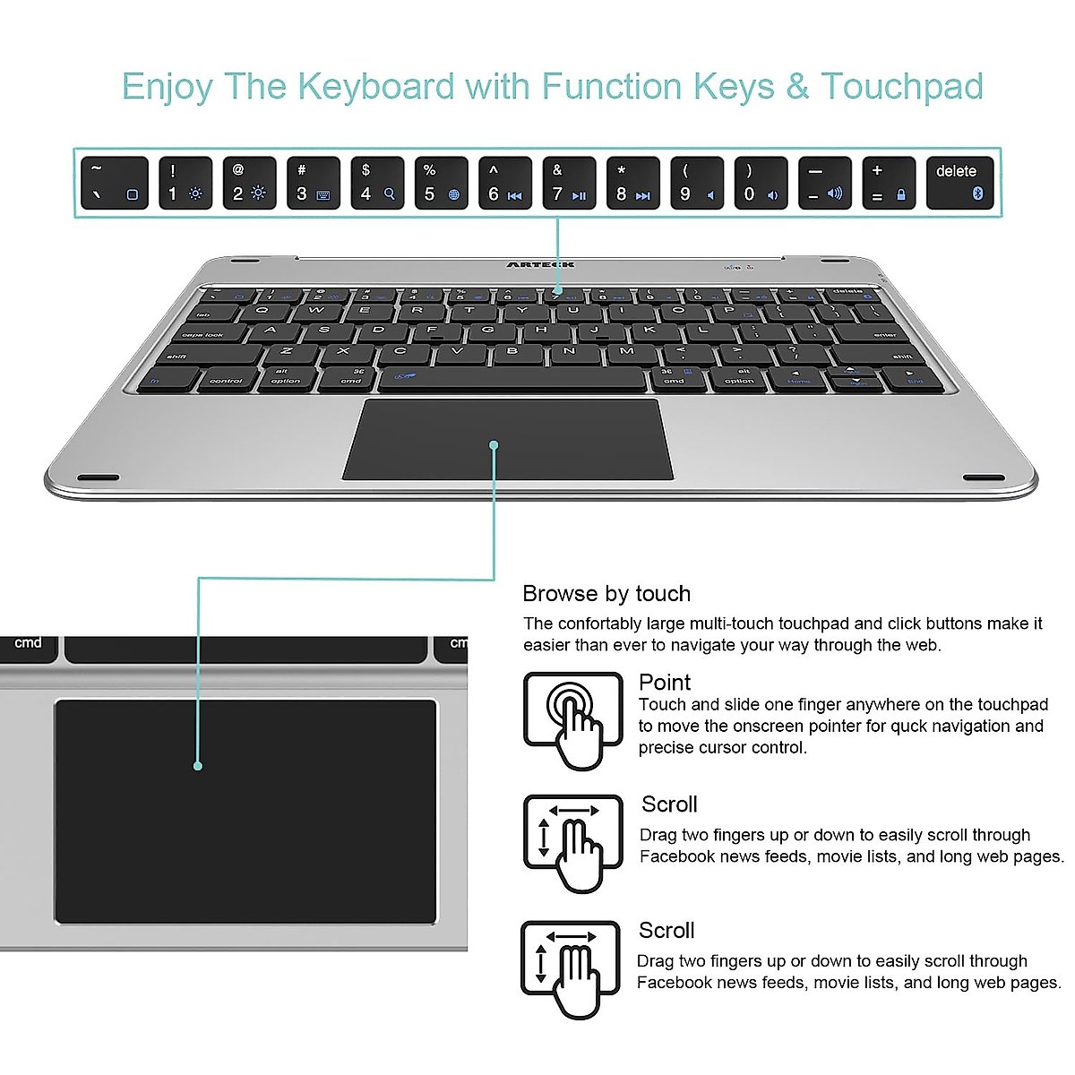 Arteck iPad Air 2024 11-inch/Air 10.9-inch/Pro 2022 Keyboard Case with Trackpad, Bluetooth Keyboard with Folio Full Protection Case and Touchpad for Apple iPad Air 2024 11inch with Swivel Rotating