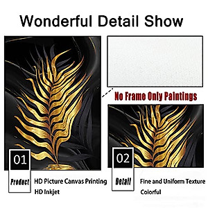 Black And Gold Leaf Wall Art Green Golden Leaves Poster Black And Gold Abstract Poster Green Nordic Wall Art Black Gold Canvas Art Black And Gold Bathroom Pictures Wall Decor 20x28inx3 No Frame