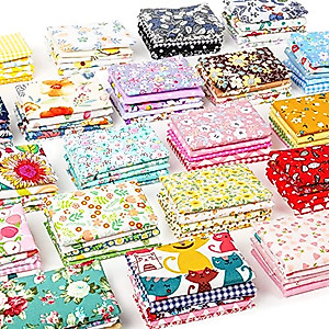 Printed Cotton Fabric Quilting Bundles: FUNCOLOR 100Pcs Random Sewing Fabric 8X8 Inch Assorted Colors Floral Plaid Pattern for Quilted Patchwork, DIY Crafts
