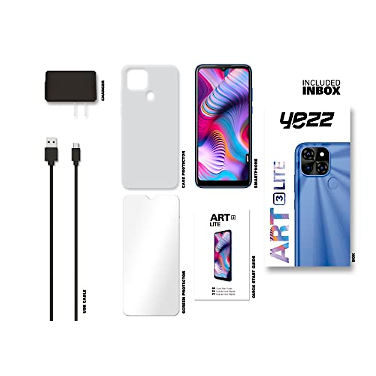 Yezz Art 3 Lite | 2022 | 2/64GB | 13MP + VGA + Depth Sensor Triple Camera | Unlocked smarpthone | 1 Year Warranty in The U.S. (Onyx Black)