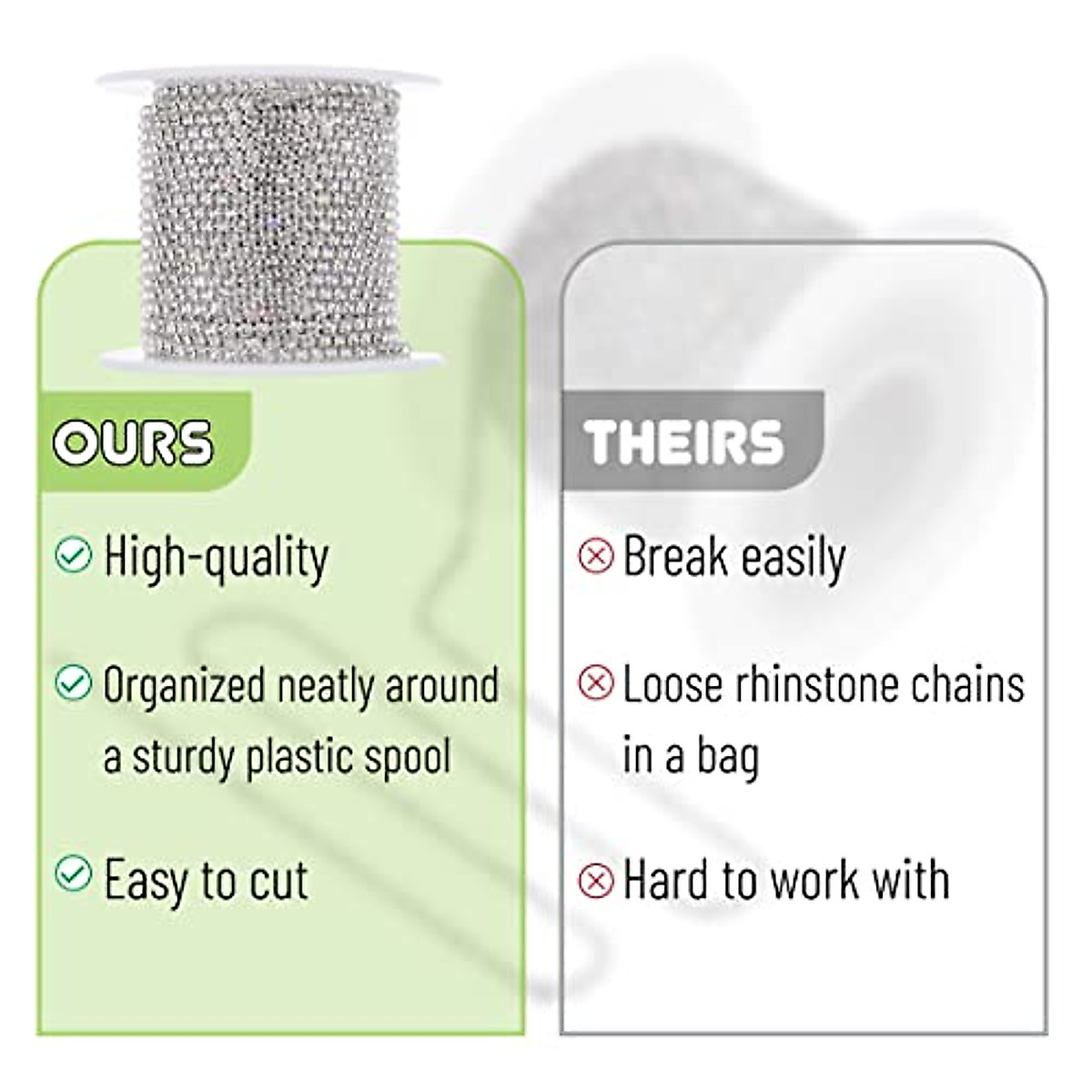 Mr. Pen- Crystal Rhinestone Close Chain, 1 Roll 11 Yard, 2mm Rhinestones, Silver Rhinestones for Jewelry, Rhinestone Chain for Crafts, Roll of Rhinestones for Crafts, Crystal Rhinestone Chain Trim.