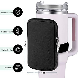 Water Cup Bottle Pouch Compatible for Stanley Tumbler Quencher Adventure 40oz & Stanley IceFlow 20/30 oz, Gym Running Water Bottle Fanny Pack Bag Accessories Handheld Caddy For Women Men (Black)