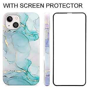 Magnetic Case for iPhone 13 Mini 5.4 inch Compatible with MagSafe Charging Soft TPU Bumper Slim Shockproof Protective Cute Cover for iPhone 13 Mini with Screen Protector (Pastel Green Marble)