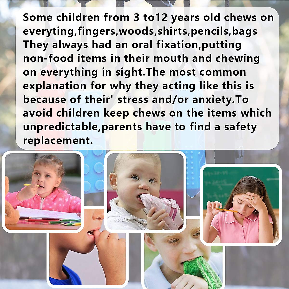 Sensory Chew Necklaces for Kids - 4 Pack Silicone Chewy Necklaces for ADHD, Autism, Biting and Oral Motor Needs