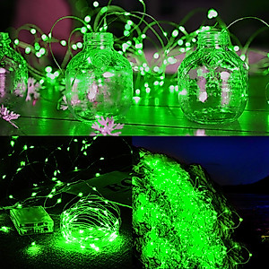 Twinkle Star 33FT 100 LED Silver Wire String Lights, St Patricks Day Fairy Lights Battery Operated LED String Lights for Christmas Wedding Party Home Holiday Decoration, Green