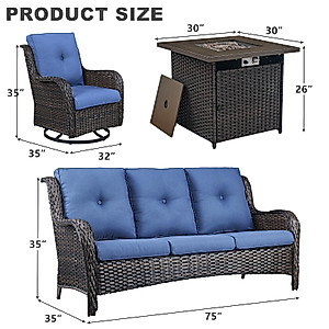 Patio Furniture 4 Piece, All-Weather PE Wicker Outdoor Furniture Set with Fire Pit Table,Outdoor Patio Furniture with Swivel Rocking Chairs