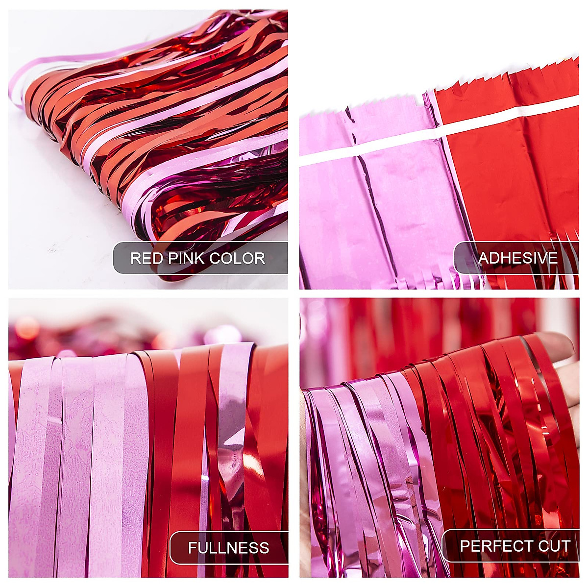LOLStar 3 Pack Valentines Foil Fringe Curtains Valentine's Day Party Decorations 3.3X6.6 ft Red Pink Tinsel Material Curtain Photo Backdrop Streamer Backdrop for Valentines Day Decor Birthday Wedding
