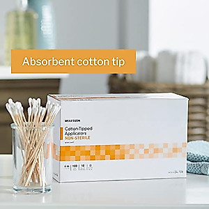 McKesson Cotton-Tipped Applicator Swabstick, Non-Sterile, Wood Shaft, 6 in, 100 Count, 10 Packs, 1000 Total