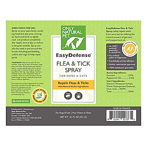 Only Natural Pet EasyDefense Flea and Tick Spray for Dogs and Cats - Natural Active Ingredients Geraniol and Peppermint Oil to Naturally Repel Fleas & Ticks - 8.5 oz Bottle