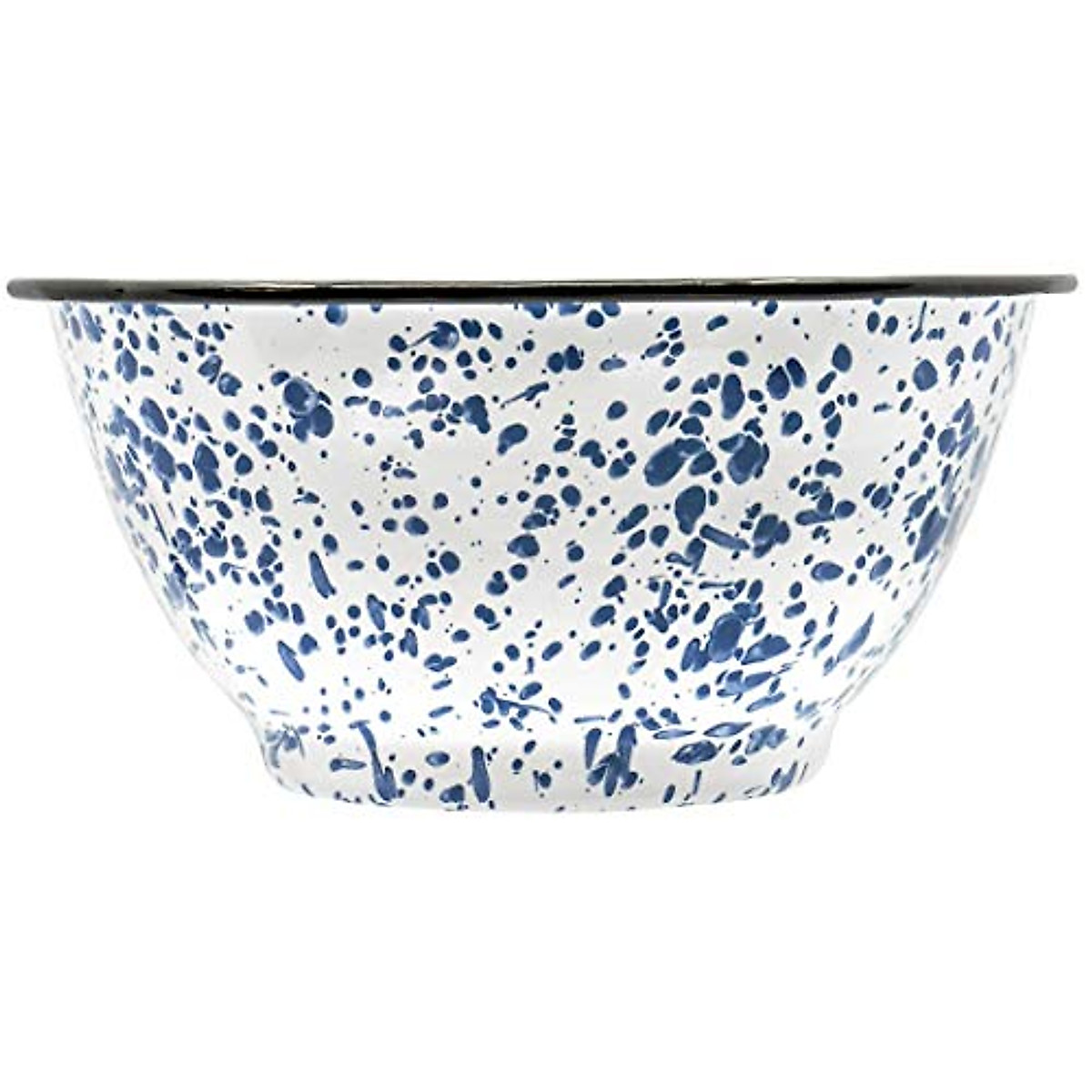 Red Co. Set of 2 Enamelware Metal Large Classic 4 quart Round Salad Serving Bowl, Navy Blue Marble/Black Rim - Splatter Design