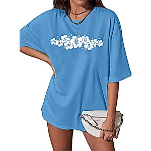 Hawaiian Flower Shirt Women Oversized Hawaii Tshirt Hibiscus Flower Tshirt Beach Shirt Summer Vacation Loose Tops