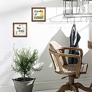 Wartter Wood Framed Wall Sign Honey Bee Wall Art Decor - It's Good To Bee Home, 7.9 x 7.9 Inches