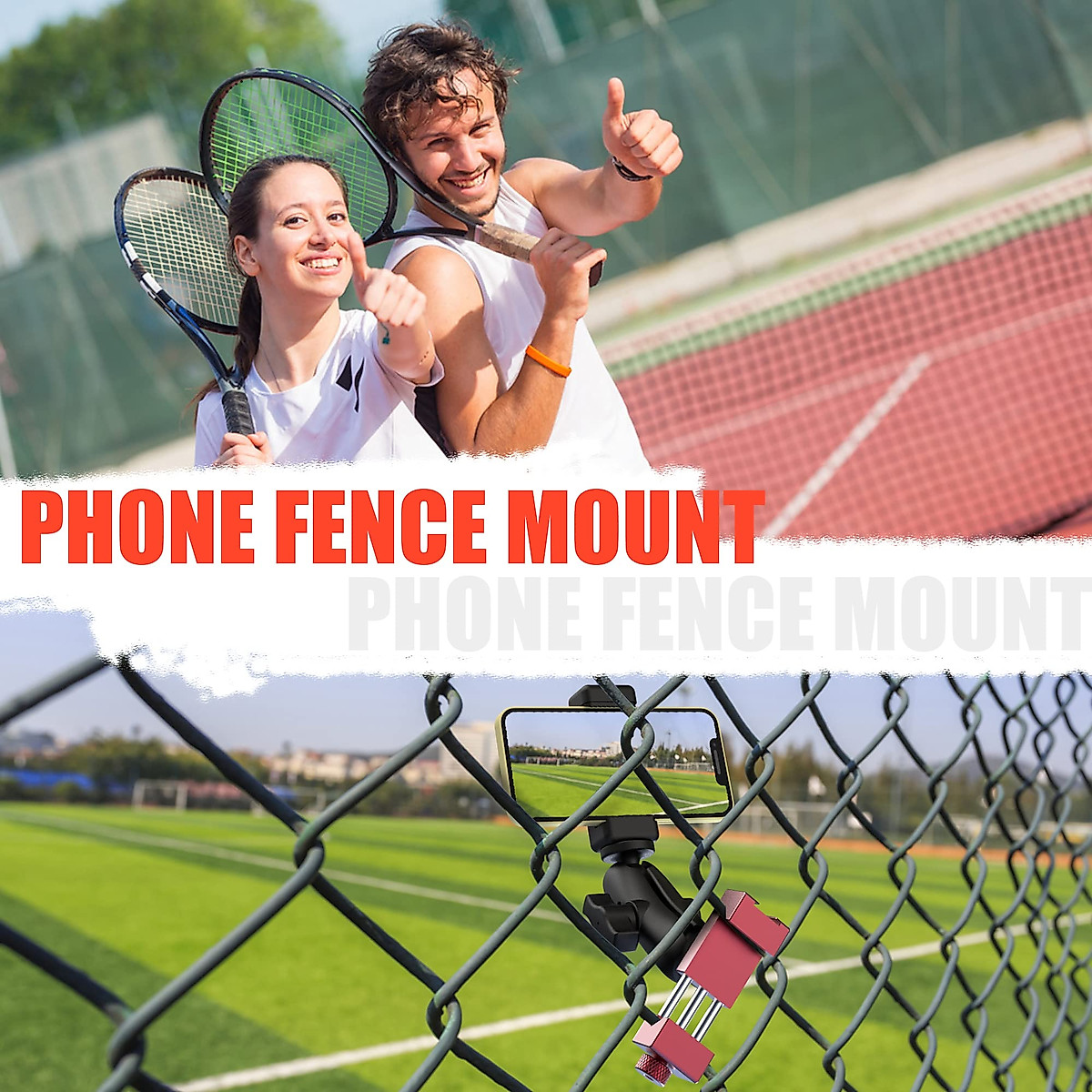 aoeyoo Smartphone Fence Mount for Tennis & Pickleball Training, Adjustable Retractable, 360 Swivel, Compatible with iPhone, Android, Mevo Start, AKASO EK7000, Digital Camera