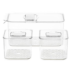 iPEGTOP Fridge Produce Saver Food Storage Bin Containers, Stackable Refrigerator Freezer Organizer Fresh Keeper Container with Vented Lids, 3 Pack