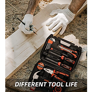DIFFLIFE Tool Sets Household Tool Kit 15-Piece,General Home/Auto Repair Tool Set with Hammer, Pliers, Screwdriver Set and Toolbox Storage Case - Perfect for Homeowner, Diyer, Handyman (15-Piece)…