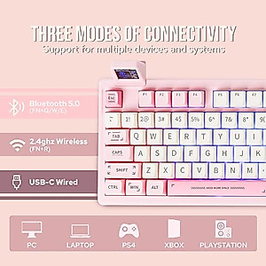 EPOMAKER RT100 97 Keys Gasket BT5.0/2.4G/USB-C Mechanical Keyboard with Customizable Display Screen, Knob, Hot Swappable Socket, 5000mAh Battery for Win/Mac(RT100 Pink, Sea Salt Silent Switch)