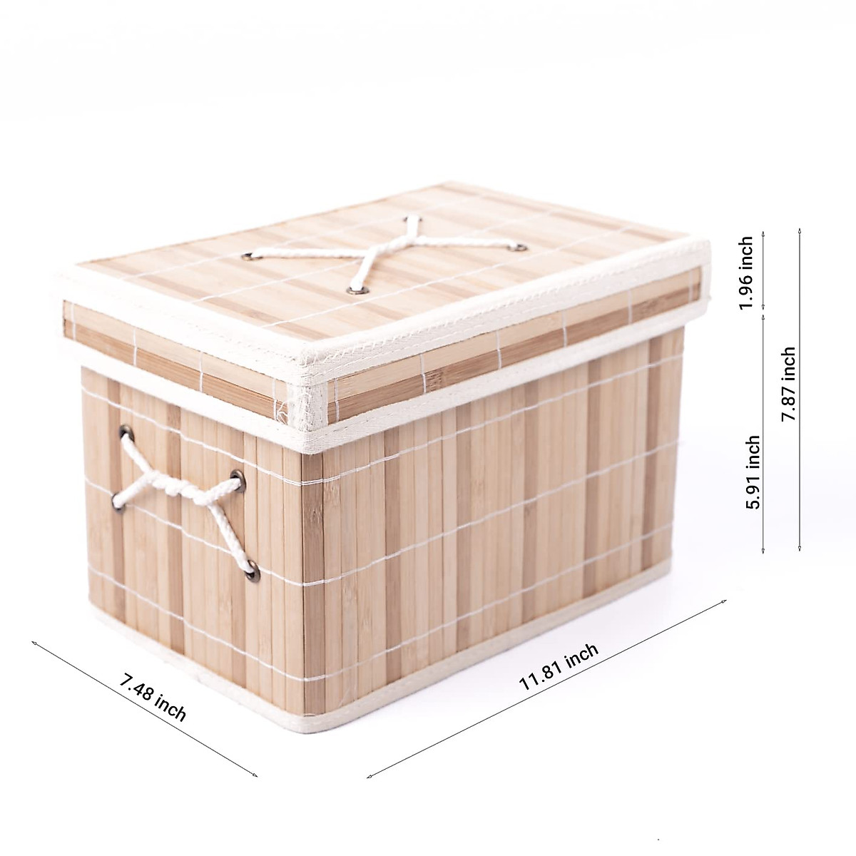 BEMIAO Foldable Bamboo Storage Organizer with Lid, Premium Fabric Wicker Bin, Storage Bin, Natural Basket for Closet, Nursery, Bedroom, Living Room, Light Brown