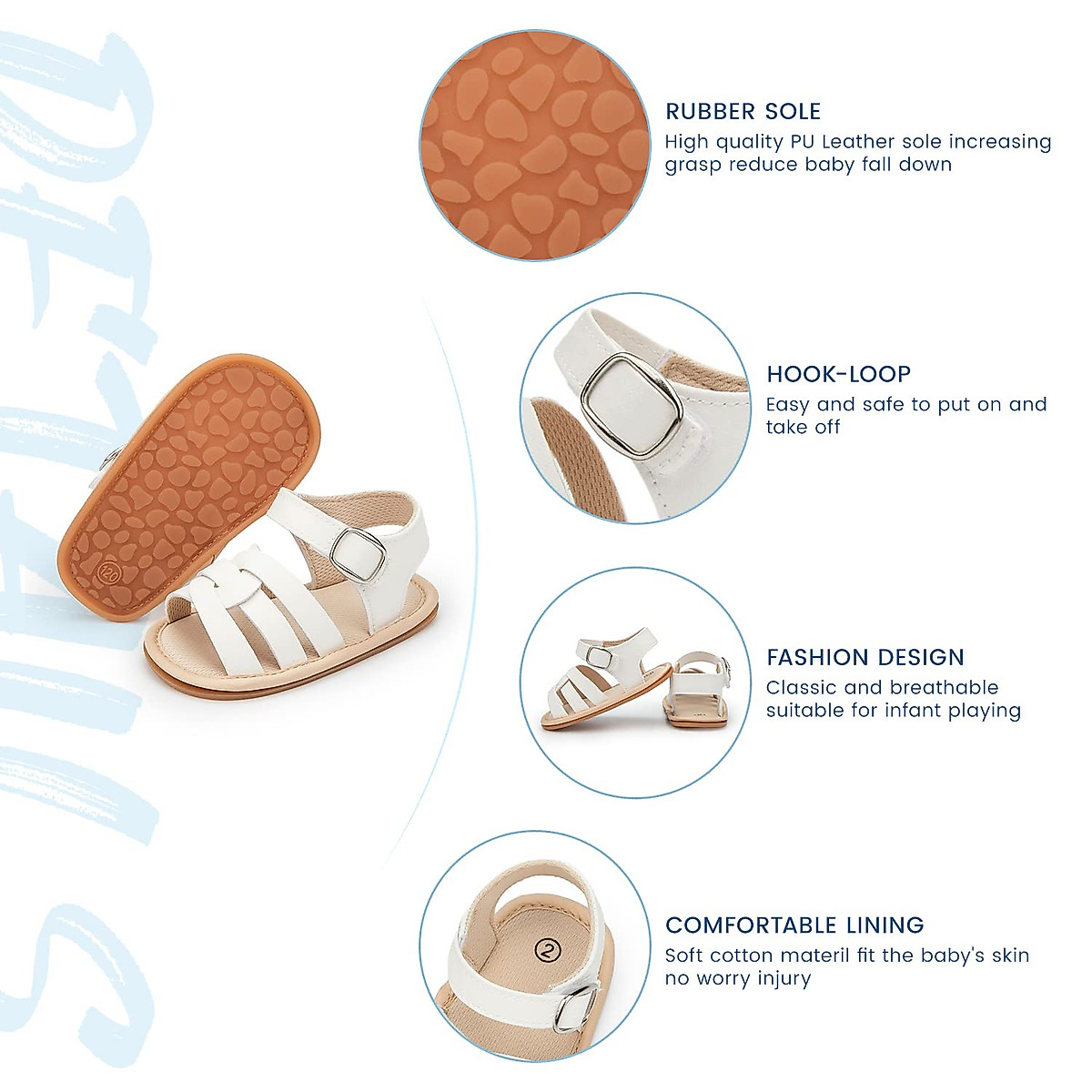 Sawimlgy Baby Girls Boys Sandals Summer Shoe Rubber Sole PU Leather Mesh Infant Toddler First Walkers Princess Dress Outdoor Shoes