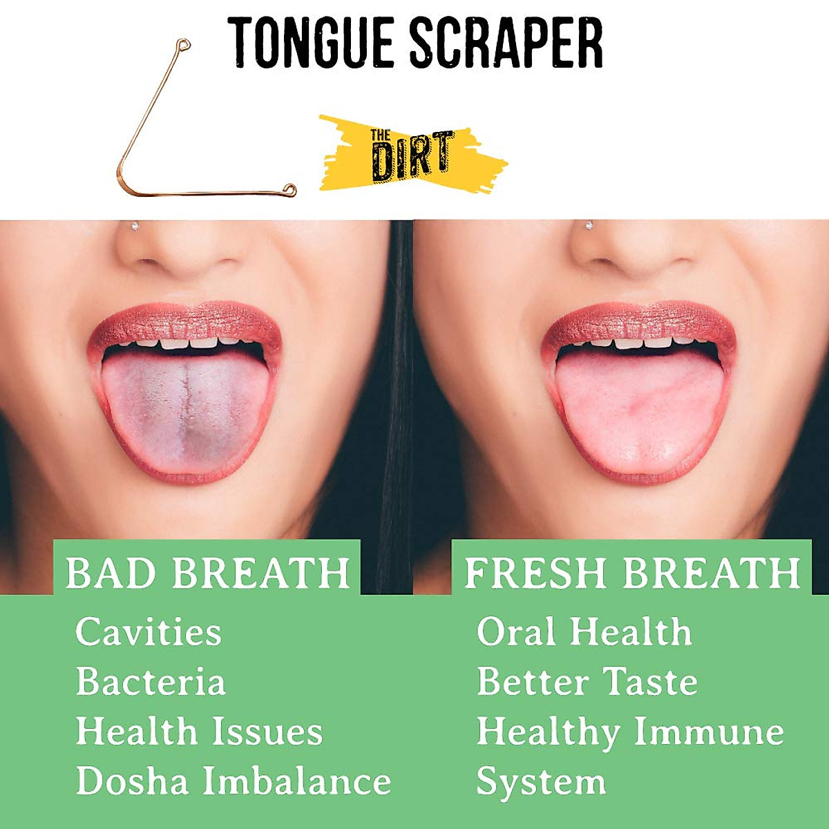 The Dirt Tongue Scraper - Tongue Cleaner For Oral Care & Fresh Breath - Pure Copper (Regular)