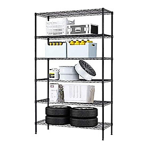 6 Tier Wire Shelving Unit Wire Shelves, NSF Heavy Duty Height Adjustable Storage Wire Shelf Shelving Rack with Feet Leveler Garage Rack Kitchen Rack Office Rack Commercial Shelving (Black 42x16x72)