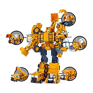 Big Mo's Toys Tractor Robot Construction Set- 5 pcs TransTruck Transforming Tracktors to Robots STEM Action Figures DIY Set- Holiday, Birthday Gift Toys for Kids
