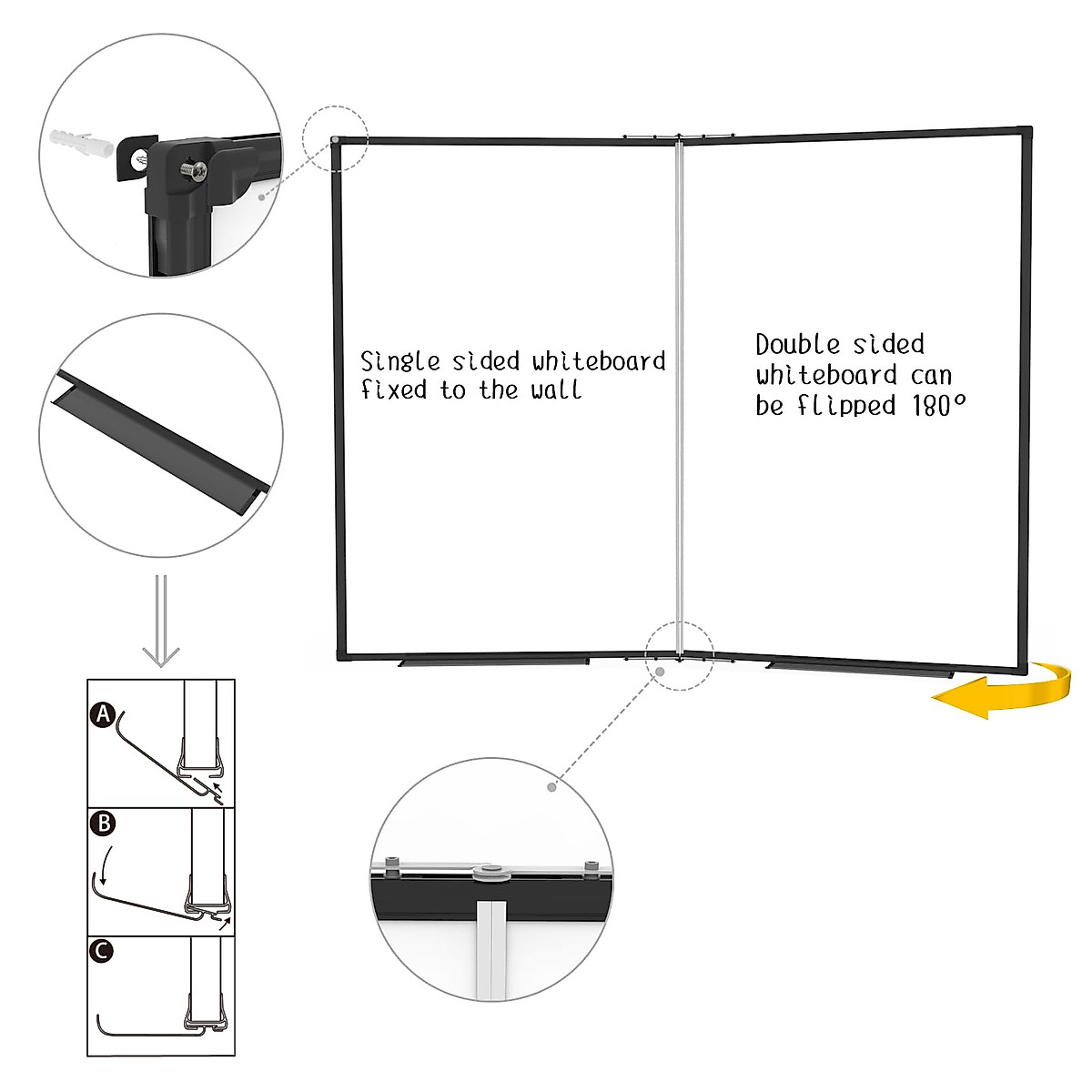 Magnetic Dry Erase White Board 48x36 Inch, 4x3 WhiteBoard Foldable Aluminum Frame Wall Mounted Dry Erase Board for School Office and Home