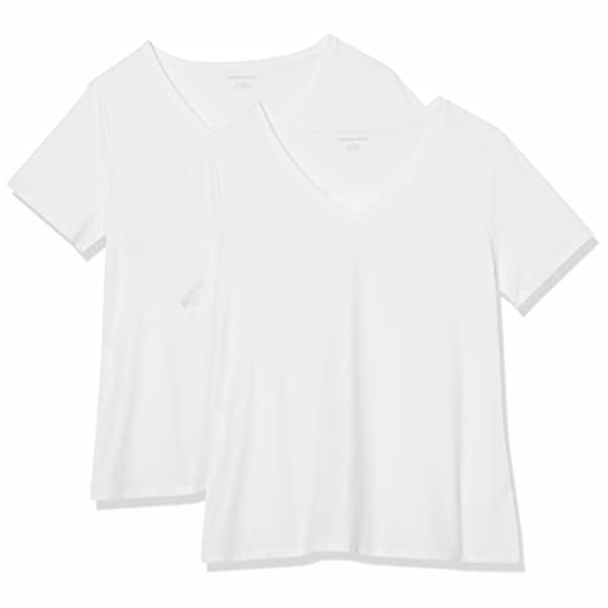 Amazon Essentials Women's Classic-Fit Short-Sleeve V-Neck T-Shirt, Pack of 2, White, Large