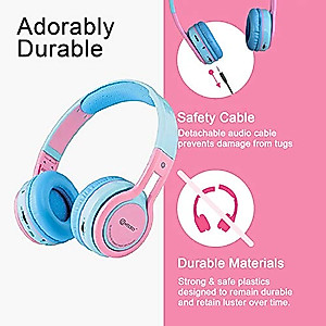 Contixo KB-2600 Cotton Candy Color Kids Headphones - Wireless Headphones for Kids - Premium Sound Limit - Long Lasting Battery - Built-in Mic - Children Bluetooth Headphones for Boys Girls (Blue Pink)