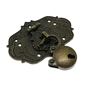 LDCREEE Antique Embossing Decorative Brass Hasp Clasp Latch Lock with Screws for Jewelry Box Ordinary Box Wooden Case Furniture Decoration (Bronze)