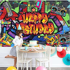 80s and 90s Rock N Roll Hip Hop Graffiti Photo Booth Backdrop Banner - Retro Disco Party or Punk Rock Music Party Backdrop Banner Decoration 70.87x47.24in-BECKTEN