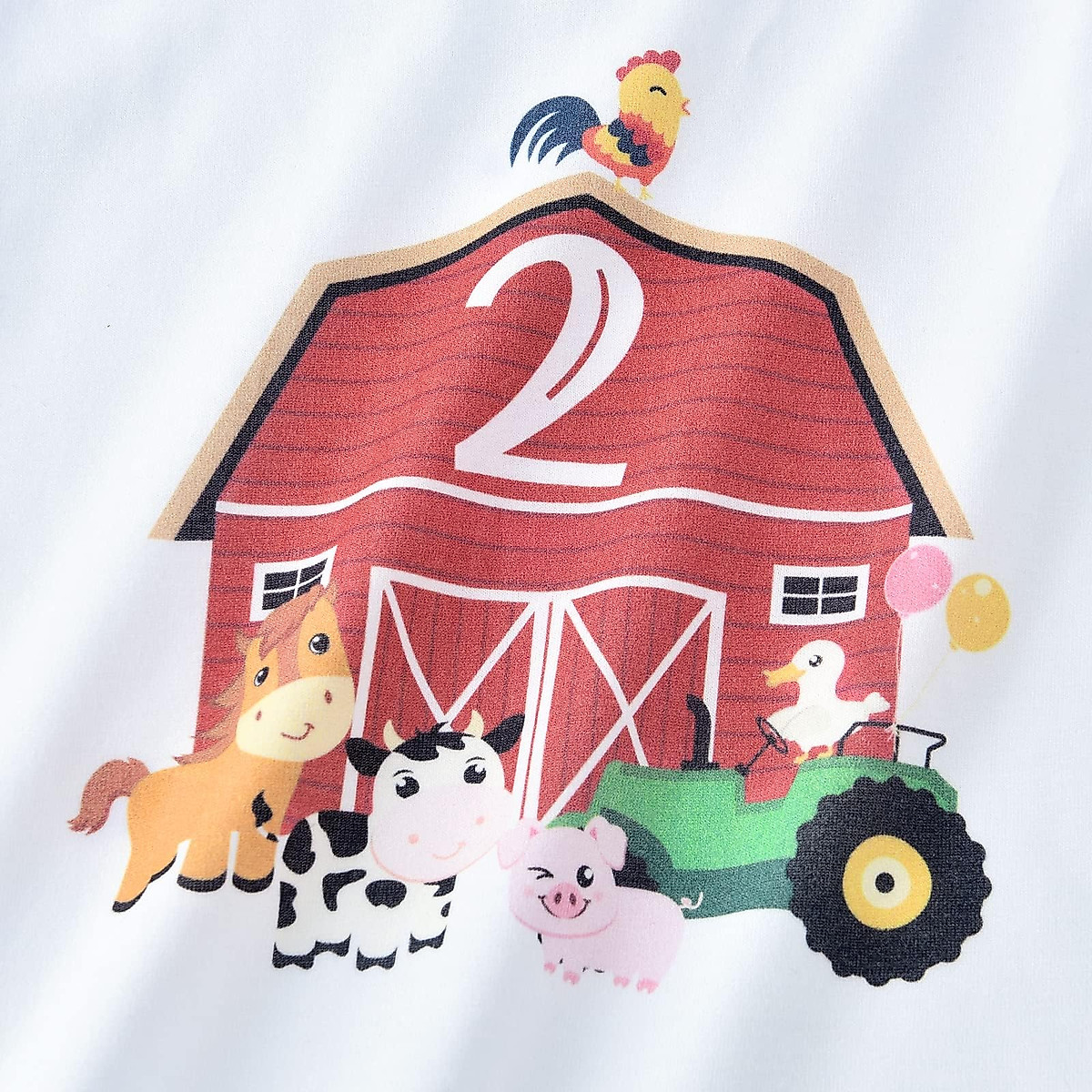 Baby Boy 2nd Birthday T-Shirt Toddler Farm Animal Two 2 Year Old B-Day Tee Gift Second Farm Animals Themed Birthday Party Top Tee Cotton T Shirt White