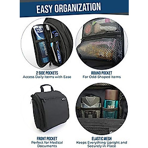 D&D Hanging Travel Toiletry Bag for Men and Women – Cosmetics, Makeup and Toiletries Organizer Kit with 10 Compartments, YKK Zippers, XXL Metal Swivel Hook, Water-Resistant Nylon