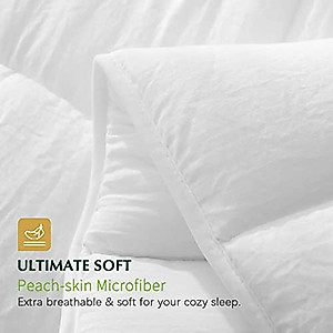 TOPGREEN Queen/Full Size Down Alternative Comforter - Luxurious Bamboo Viscose Blend Duvet Insert - 250GSM Microfiber Quilted Bedding with Corner Tabs(White, 88x88)