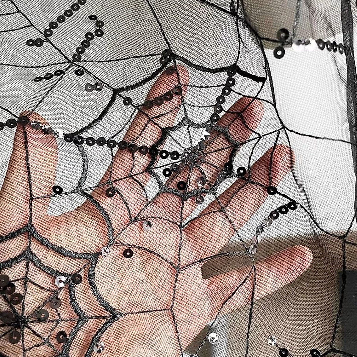 Spiderweb Lace Fabric Soft Black Lace Fabric by The Yard Halloween Cobweb Tulle Fabric for DIY Dress Top Sew Party Decorative Overlays for Table,Halloween Decor (Black, 3 Yard (70 x51 in))