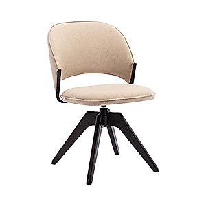 PSNL Mid-Century Modern Swivel Accent Chair Comfortable Home Office Computer Desk Chair No Wheels for Living Room with Breathable Fabric Upholstered Wood Legs (Armless, Beige)