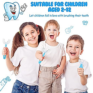 Mimorou 6 Pieces Kids U Shaped Toothbrush Soft Silicone Brush Head Toothbrush Whole Mouth Teeth Cleaning Design Toothbrush for Kids 2-12 Years Old (Pink) (Blue)