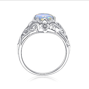 SZJINAO Opal Sterling Silver Rings for Women 2ct Round Art Deco Wedding Engagement Part Ring Jewellery
