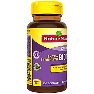 Nature Made Extra Strength Biotin 2500 mcg, Dietary Supplement For Healthy Hair, Skin & Nail Support, 150 Softgels, 150 Day Supply