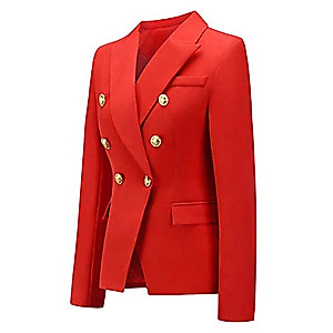 chouyatou Women's Vintage Double Breasted Slim Fit Dress Suit Blazer Jacket (Large, Red)