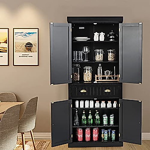 Tangkula 72" H Kitchen Pantry Cupboard Cabinet, Traditional Freestanding Large Tall Storage Cabinet with 2 Cabinets and Drawer, Adjustable Shelves Design, for Living Room Kitchen, 30 x 16 x 72 Inch