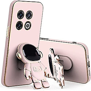 for Oneplus 10T Case,Oneplus 10T 5G Phone Case Hidden Astronaut Stand,Plating Glitter Soft TPU Folding Bracket Kickstand with Camera Cover Protection for 1+ 10T for Women Girls Pink