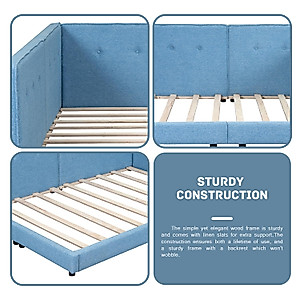 Queen Size Floor Bed Frame Toddler,with Slatted Support & USB Charging Port Platform Bed,Solid Wood Upholstered Sofa Bed for Living Room, Bedroom,Recreation Room,No Box Spring Needed (Queen)