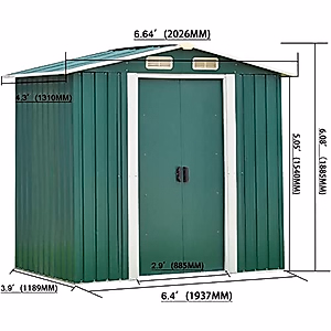 Outdoor Garden Metal Shed 6' X 4' Storage Shed Utility Tool Backyard Lawn Green w/Door