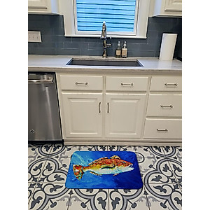 Caroline's Treasures MW1212RUG Red Fish White Spin Machine Washable Memory Foam Mat, Bathroom Rug, Non-Slip Bath Mat, Durable Thick Washable Rugs for Kitchen, Bathroom Quick Dry, Decorative Artwork,